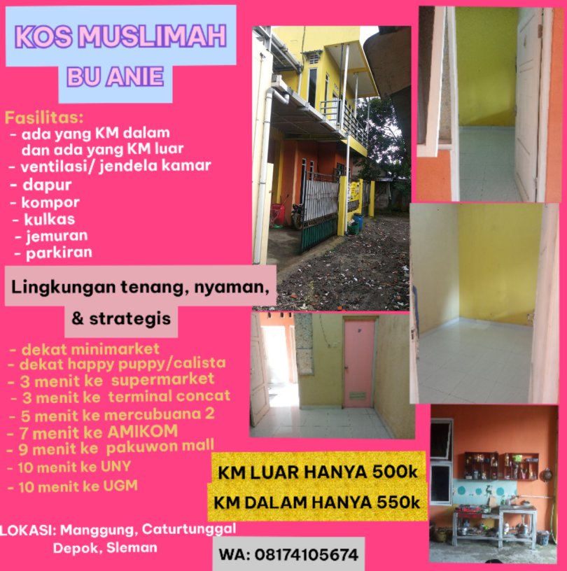 KOS MUSLIMAH BU ANIE (KOS MURAH JOGJA) - Kost Depok Sleman